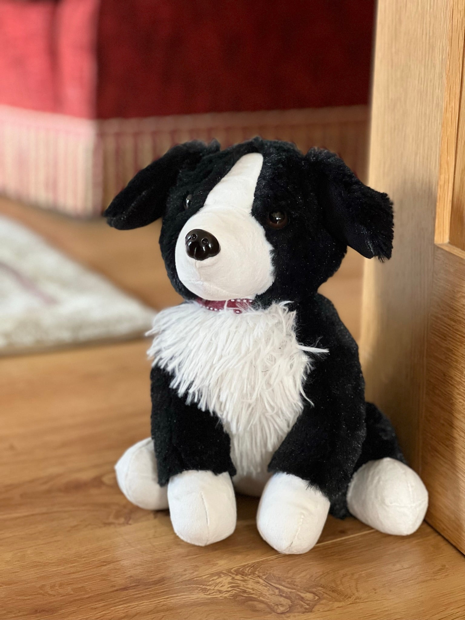 Furry Dog Soft Doorstop Black and White Collie Fabric Novelty Animal Door Stopper